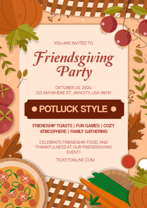 Brown Joyful Friendsgiving Party Poster Flyer A4 Template | PosterMyWall