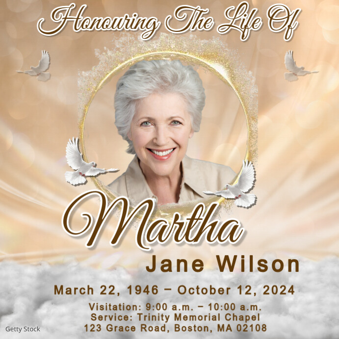 Copy of Brown Joyful Funeral Flyer Instagram Post | PosterMyWall