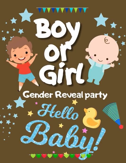Brown Joyful Gender Reveal Party Flyer (us Le Template | PosterMyWall