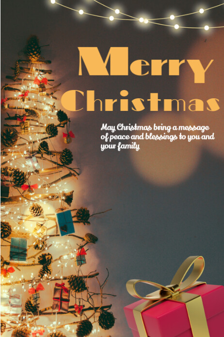 Brown Joyful Gold Merry Christmas Tree Poster Template | PosterMyWall