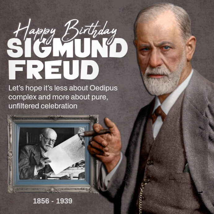 Brown Joyful Happy Birthday Sigmund Freud Instagram Post Template ...
