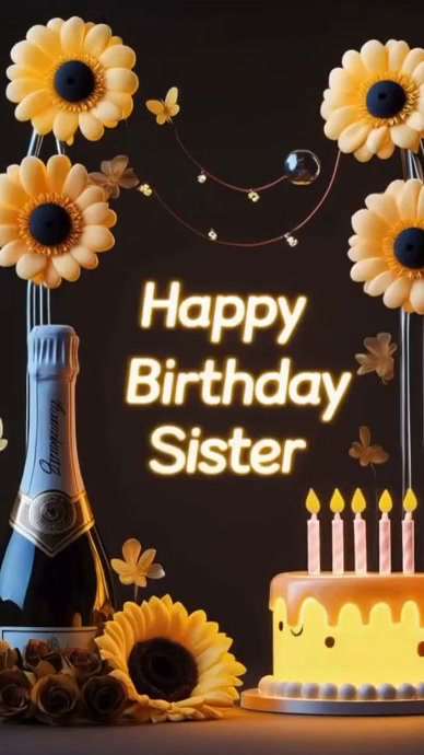 Brown Joyful Happy Birthday Sister Youtube Short Template | PosterMyWall