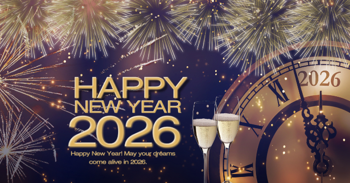 Plantilla de Brown Joyful Happy New Year 2026 Facebook Shared Image ...