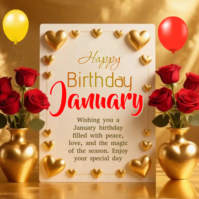 Brown Joyful January Birthday Card Logo Template | PosterMyWall