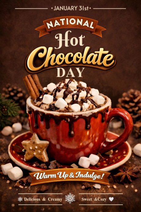 Plantilla de Brown Joyful National Hot Chocolate Day Poster | PosterMyWall