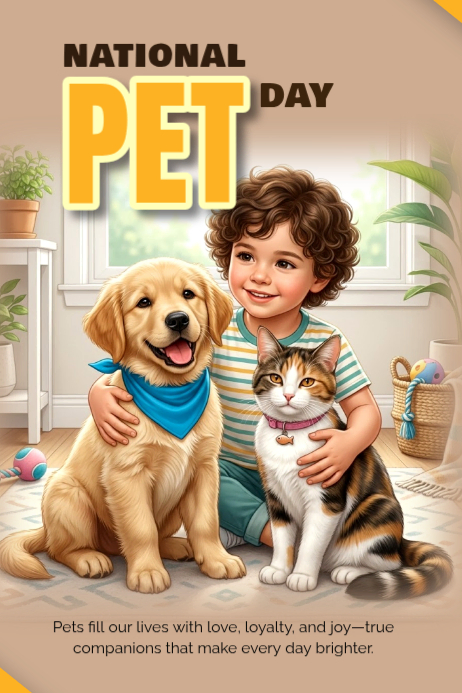 Plantilla de Brown Joyful National Pet Day Poster | PosterMyWall
