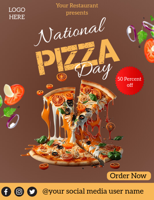 Brown Joyful National Pizza Day Flyer (us Letter) Template | PosterMyWall