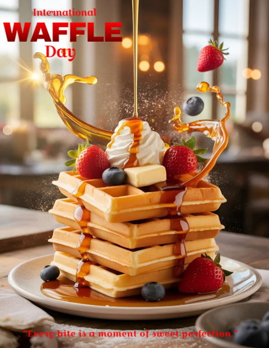 Brown Joyful National Waffle Day Flyer Template | PosterMyWall
