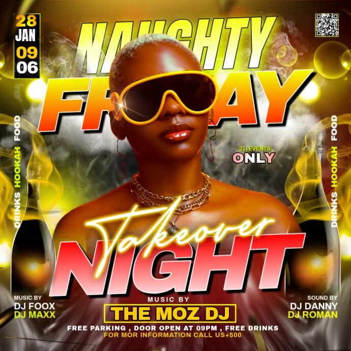 Brown Joyful Naughty Friday Night Takeover Party Flyer Instagram Post ...