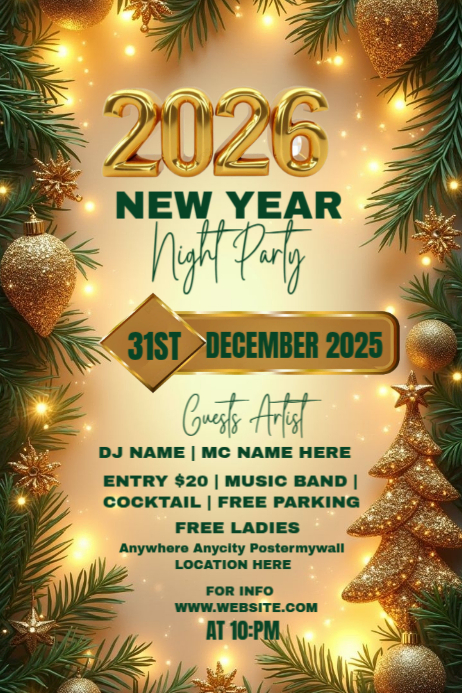 Plantilla de Brown Joyful New Year Party Invitation Poster | PosterMyWall