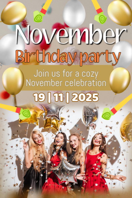 Brown Joyful November Birthday Party Poster Template | PosterMyWall