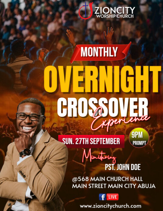 Copy of Brown Joyful Overnight Crossover Monthly Night Service Flyer ...