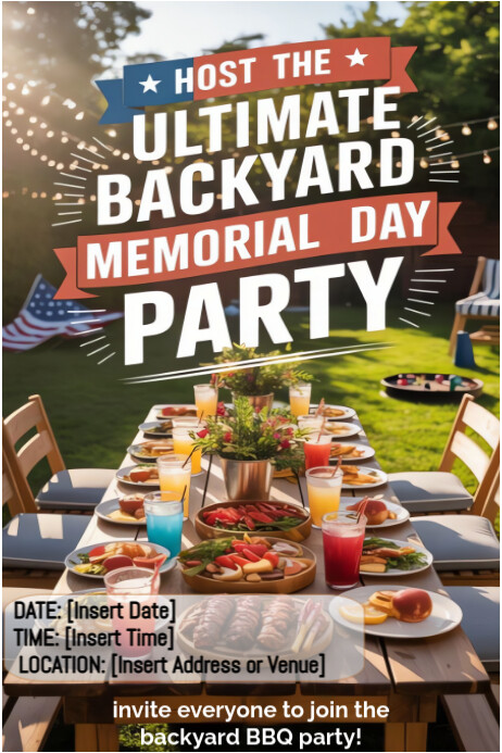 Brown Joyful Patriotic Backyard Memorial Day Bbq Party Flyer – Editable ...
