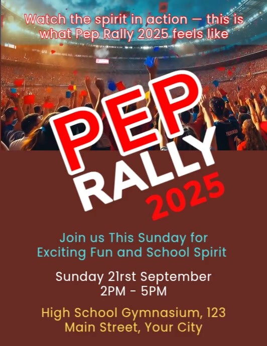 Copy of Brown Joyful Pep Rally Flyer (us Letter) | PosterMyWall