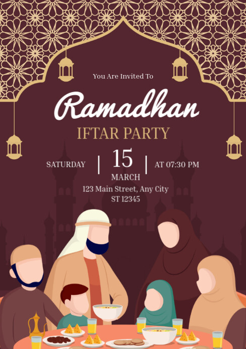 Brown Joyful Ramadhan Iftar Party Invitation Card A5 Template ...