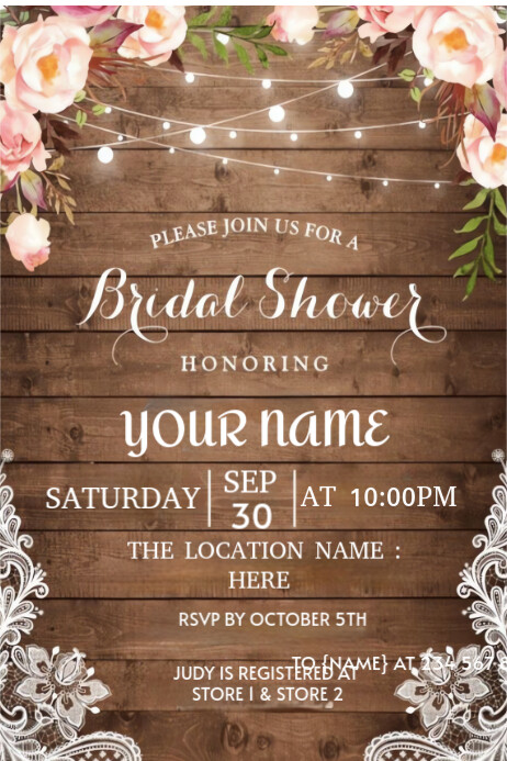 Copy of Brown Joyful Rustic Floral Bridal Shower Invitation Template ...