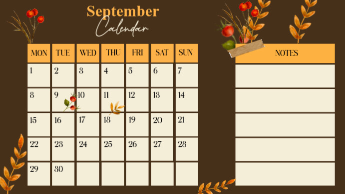 Brown Joyful September Calendar Digital Display (16:9) Template ...