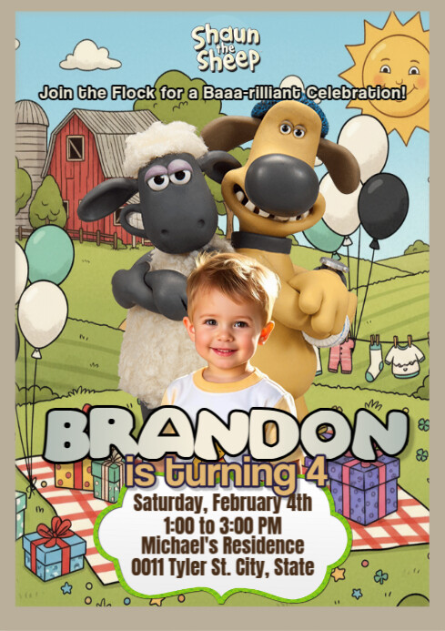 Copy of Brown Joyful Shaun The Sheep Birthday A4 | PosterMyWall