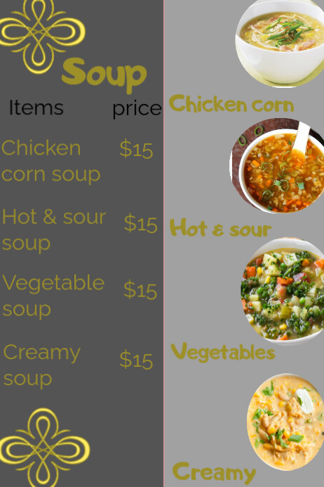 Brown Joyful Soup Menu Card Poster Template | PosterMyWall