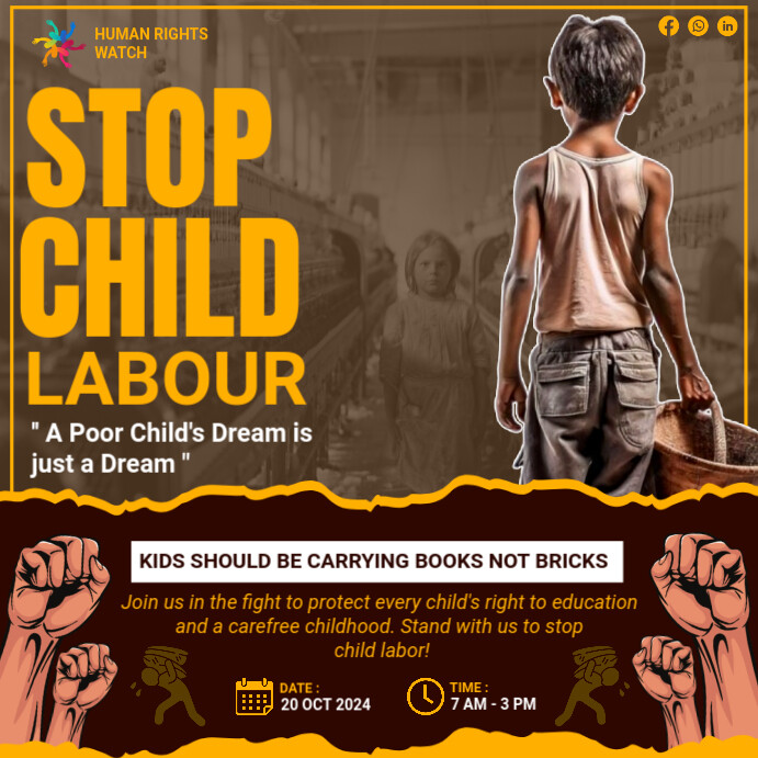 Brown Joyful Stop Child Labor Instagram Post Template | PosterMyWall