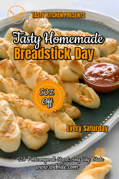 Brown Joyful Tasty Homemade Breadstick Day Poster Template | PosterMyWall