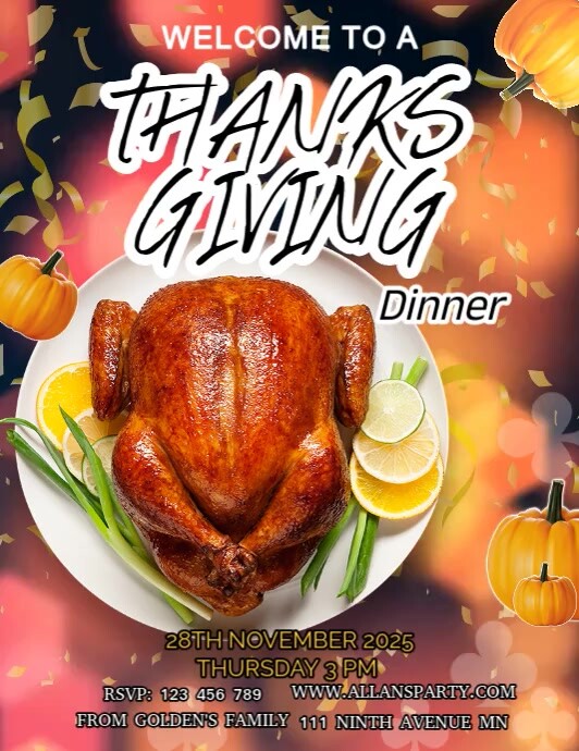 Brown Joyful Thanks Giving Dinner Poster Design Flyer (us Letter ...