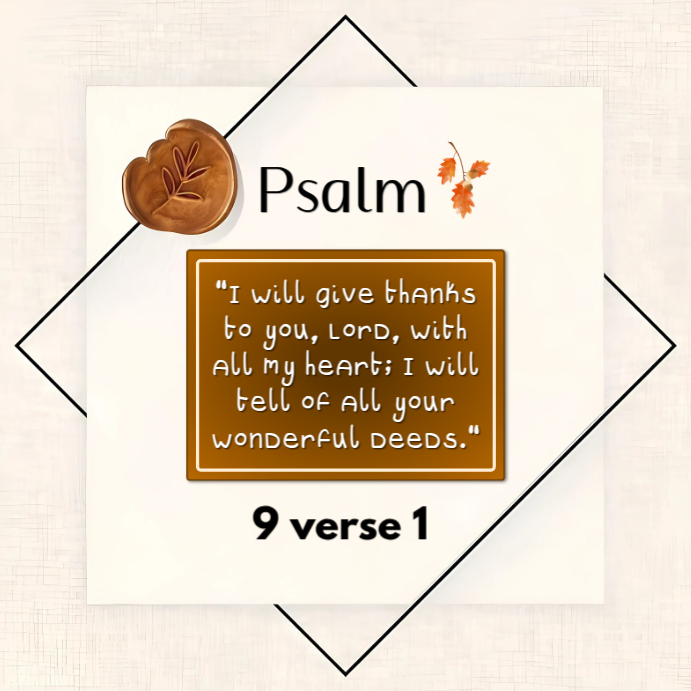 Plantilla de Brown Joyful Thanksgiving Bible Verse Psalm 9 verse 1 ...