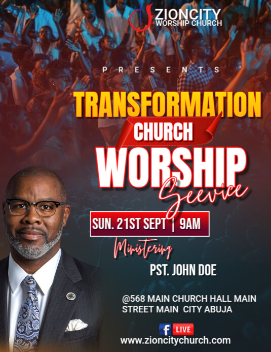 Copy of Brown Joyful Transformation Church Worship Service Flyer (us ...