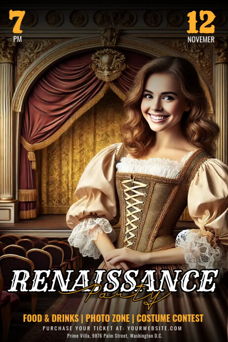 Brown Joyful Vintage 3d Renaissance Party Poster Template | PosterMyWall