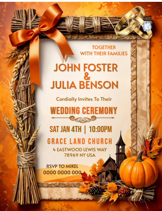 Brown Joyful Wedding Ceremony Card Design Template Flyer (us Letter ...