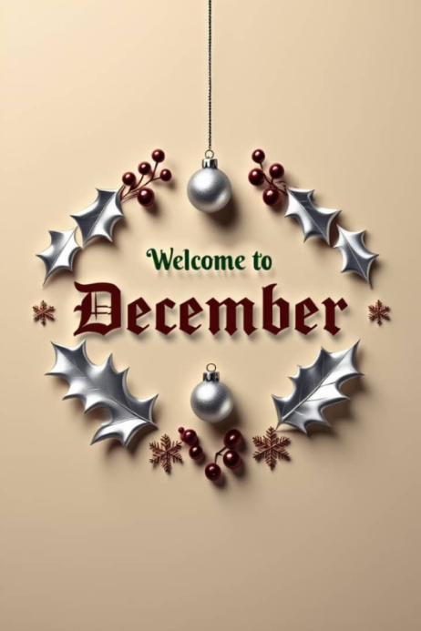 Brown Joyful Welcome To December Holly Greeting Design Poster Template ...