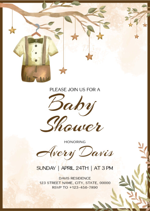 Brown Joyful Woodland Baby Shower Invitation A6 Template | PosterMyWall