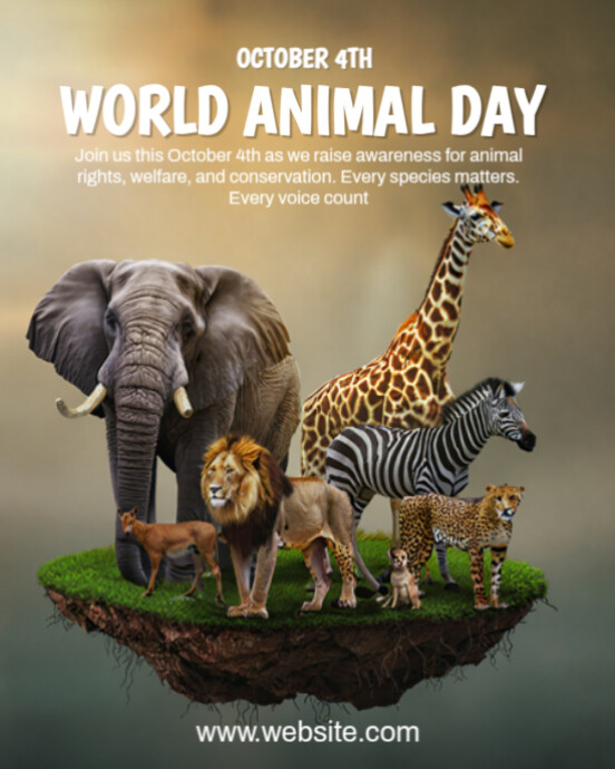 Brown Joyful World Animal Day Instagram Portrait Template | PosterMyWall