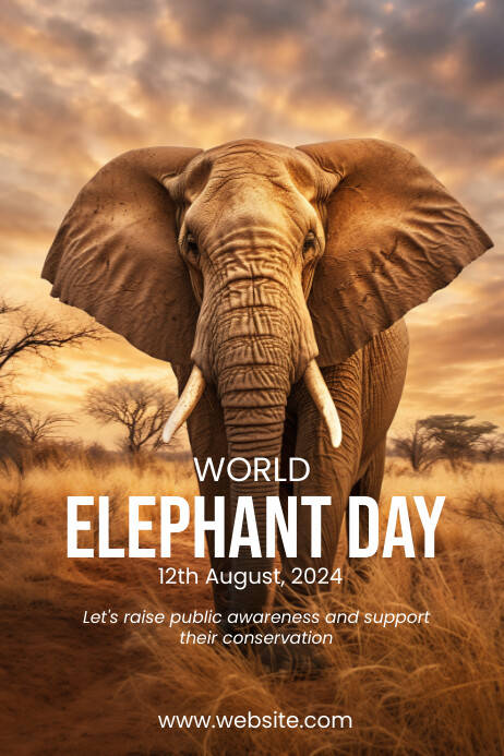 Brown Joyful World Elephant Day Poster Templat | PosterMyWall