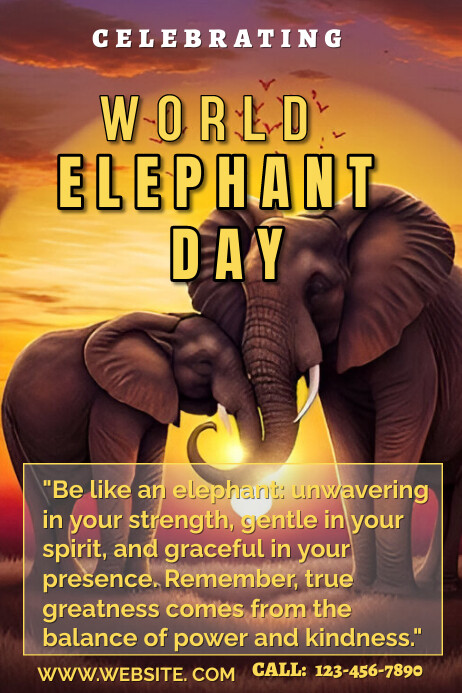Brown Joyful World Elephant Day Poster Template | PosterMyWall