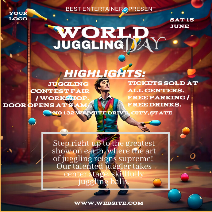 Copy of Brown Joyful World Juggling Celebration Inst | PosterMyWall