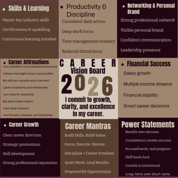 Brown List-based Career-focused Vision Board 2026 Work For Office Desks ...