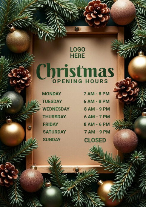Brown List-based Christmas Opening Hours A4 Template | PosterMyWall