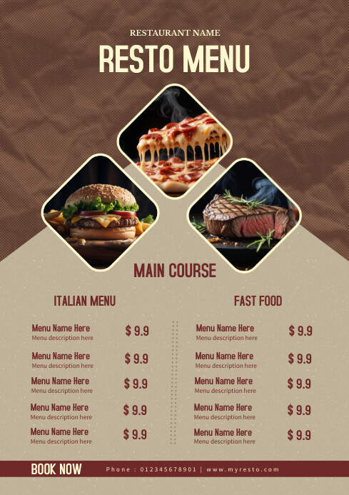 Brown List-based Food Menu Restaurant A4 Template | PosterMyWall