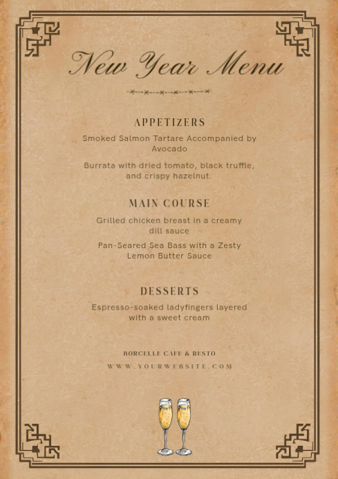 Brown List-based New Year Menu Card For Restaurant Template A4 ...
