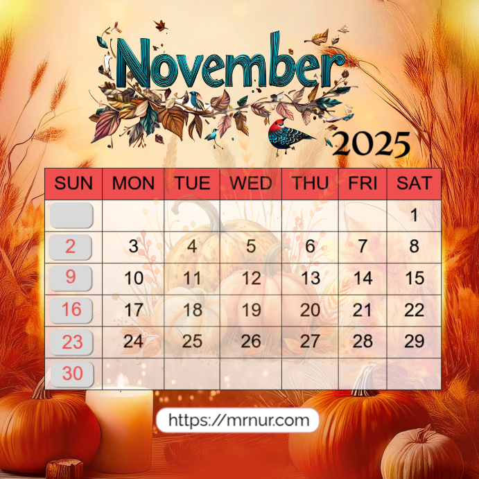 Copy of Brown List-based November Calender Instagram Post | PosterMyWall