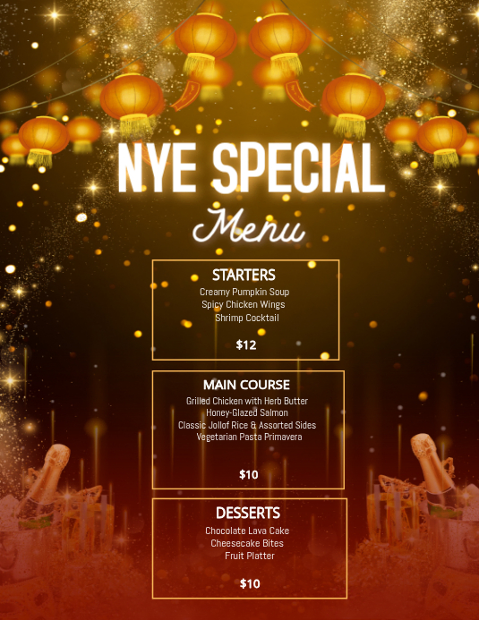 Brown List-based Nye Special Menu Flyer (us Letter) Template | PosterMyWall