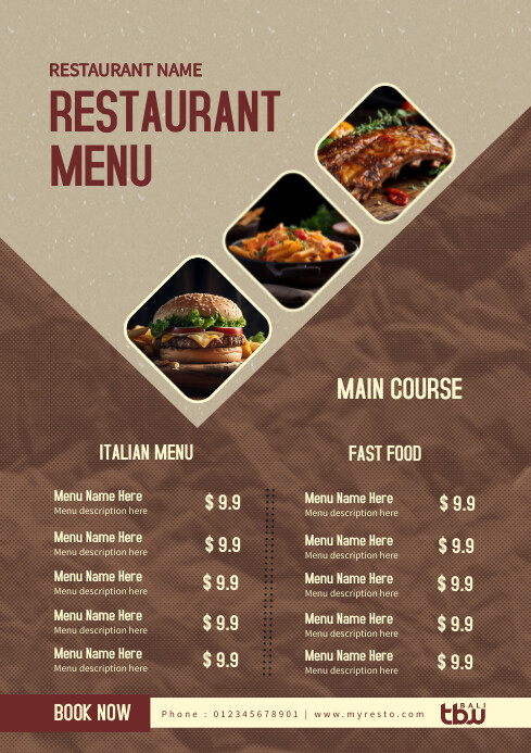 Copy of Brown List-based Restaurant Menu A4 | PosterMyWall