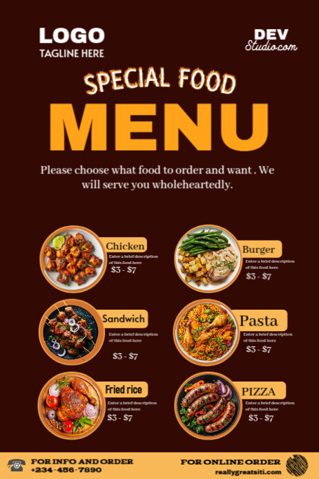 Brown List-based Restaurant Menu Poster Template | PosterMyWall