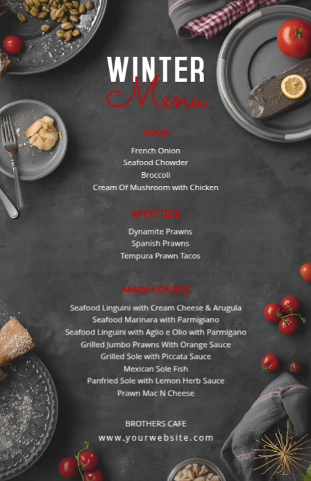 Brown List-based Winter Menu Card Template Tabloid | PosterMyWall