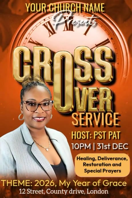 Brown Maximalist 2026 Church Crossover Service Poster Template ...