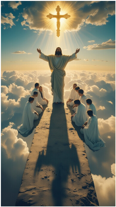 Brown Maximalist A Divine Figure Resembling Jesus Stands Above The ...