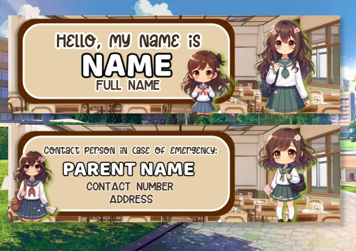 Brown Maximalist Anime Nametags A4 Template | PosterMyWall