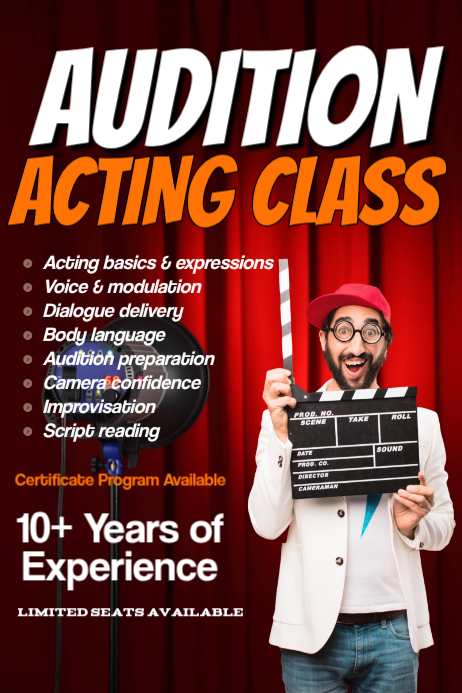 Brown Maximalist Audition Acting Class Poster Template | PosterMyWall