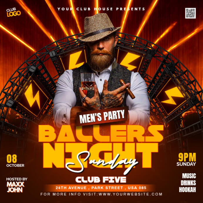 Brown Maximalist Ballers Night Party Flyer Instagram Post Template ...